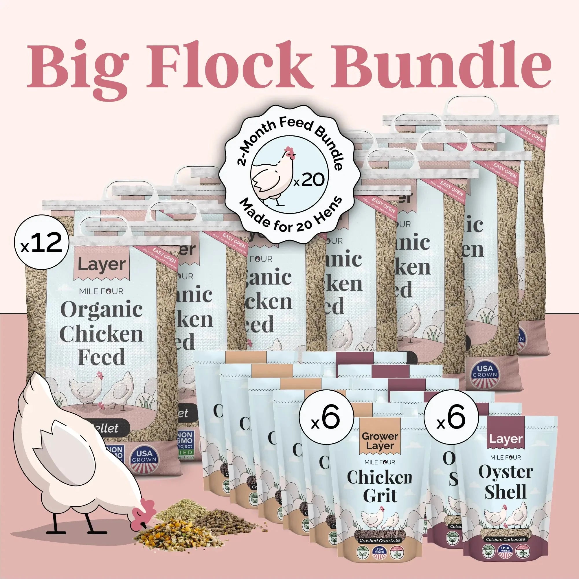 Big Flock Bundle | 2 Months of Organic Feed, Grit & Oyster Shell for 20 ...