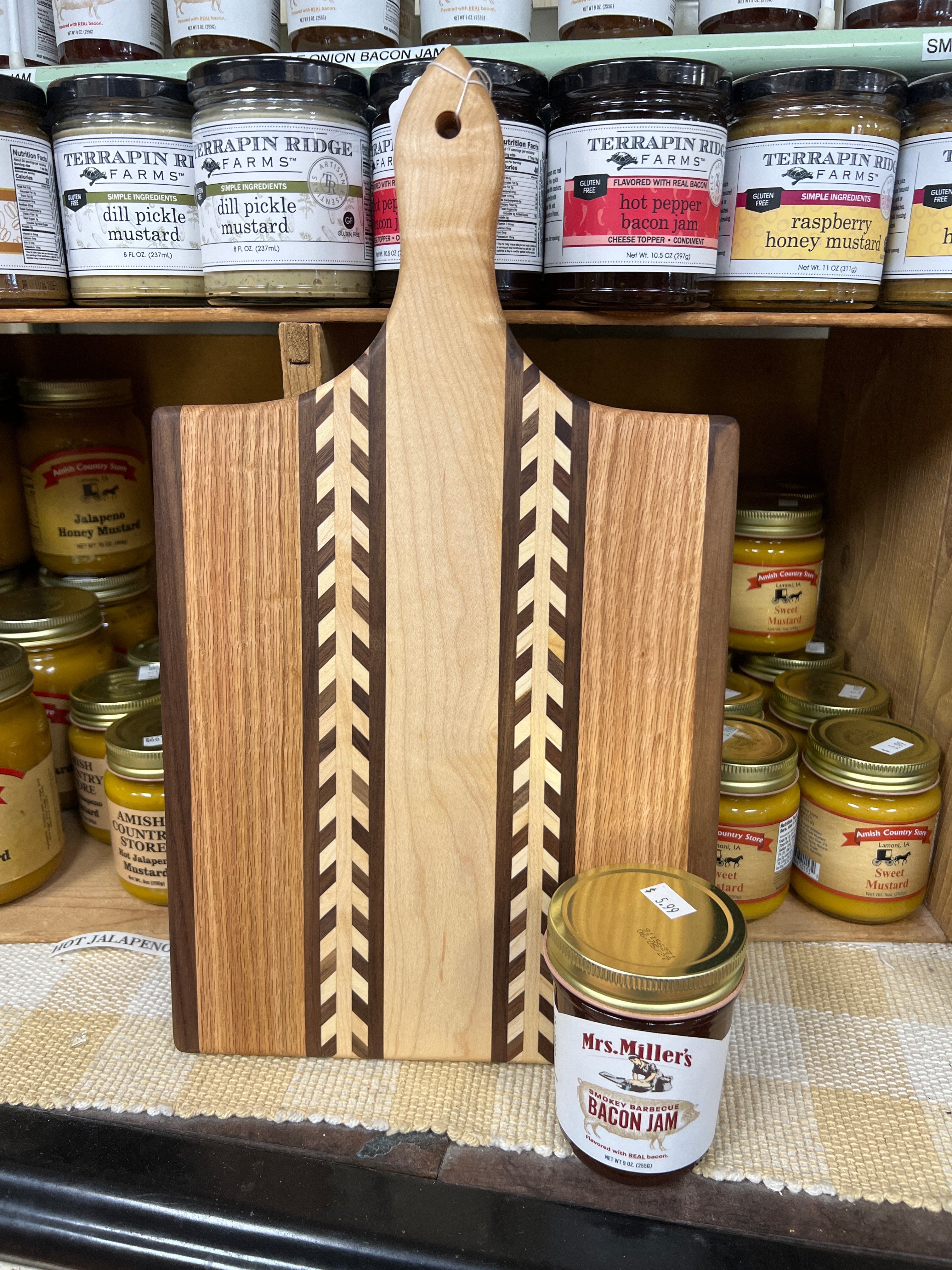 Amish Handmade "Wheat Inlay" Cutting Board - Mixed Hardwood Paddle ...